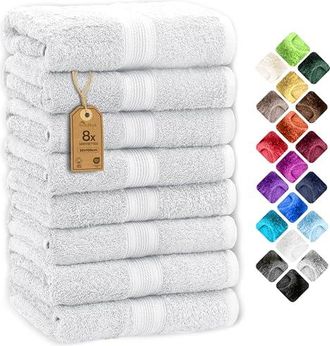 NatureMark Lot de 8 Serviettes &agrave; Main - 100% Coton - Serviettes Absorbantes et Durables, Taille 50&times;100 cm, Blanc