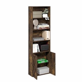 Furinno Jensen Landhausstil 6-st&ouml;ckiges Ausstellungsregal, B&uuml;cherregal mit T&uuml;ren, Amberkiefer