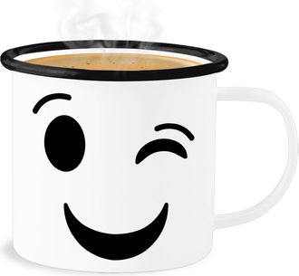 Shirtracer Emaille Becher Blechbecher - & Fasching - Tassen - Zwinker Emoticon Karneval I Zwinkern I Zwinker Gesicht - 300 ml - Weiß Schwarz - fasching- smile ta