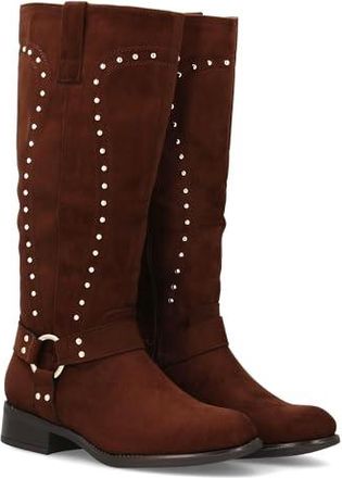 Shoes & Blues Botte cowboy à crampons pour femme - Talon moyen et confortable - Style campagnard - Imprimé uni - Fermeture éclair - Idéale pour lhiver automne., mar