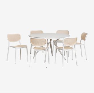 Sklum Valerie rundes Aluminium-Tischset (&Oslash;125 cm) und 6 Omara-Gartenst&uuml;hle Gardenia Wei&szlig; - Sklum
