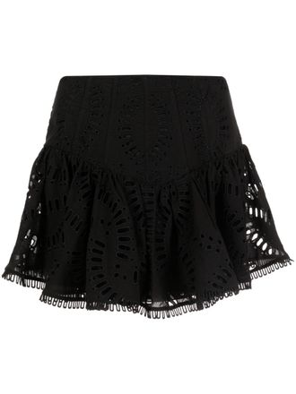 Charo Ruiz Ibiza minijupe brod&eacute;e Favik &agrave; taille p&eacute;plum - Noir