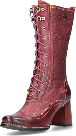 Laura Vita Damen Stiefel mit Blumenmuster und Fl&uuml;gelkappe Idcano 07, Gr&ouml;&szlig;e:39 EU, Farbe:Rot