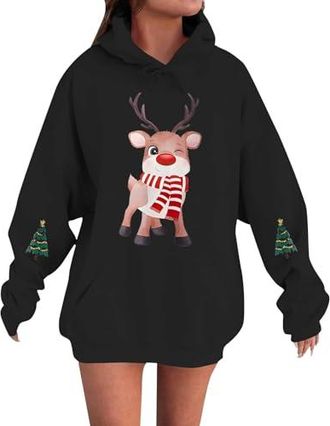 Generico Sweat &agrave; capuche pour femme &agrave; capuche en molleton dautomne dhiver &agrave; manches longues en coton renne confortable hoodie sweatshirt classique surdimension
