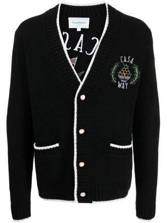 Casablanca cardigan en mérinos à logo brodé - Noir