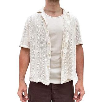 Generic Chemise ajour&eacute;e &agrave; manches courtes pour homme - Chemise &agrave; manches courtes rafra&icirc;chissante et respirante - Chemise d&eacute;t&eacute; d&eacute;contract&eacute;e en tricot l&eacute;ger - C