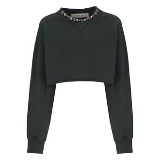 Golden Goose Femme, Pulls, Noir, Taille: 36 FR Pull en Coton Noir avec Col Rond en Cristal