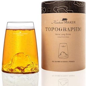 Alaskan Maker Verre long 450ml - Borosilicate de qualit&eacute; sup&eacute;rieure souffl&eacute;s artisanalement avec les montagnes en relief | Cocktail, bi&egrave;re ou soft TOPOGRAPHIC (Pic 