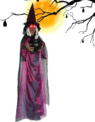 Generic Halloween Dekoration im Hexenstil Schreiende Augen Beleuchtete Hexe Dekoration 180cm Mit Leuchtenden und Kessel Horror f&uuml;r Wand Tor T&uuml;r Zweige Garten 