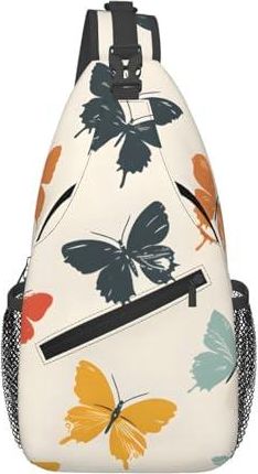 Generic Sacoche Homme Bandouliere Fleur papillon color&eacute;e Durable Sacs Poitrine Polyester Sac &agrave; Poitrine pour Femme Homme Voyage