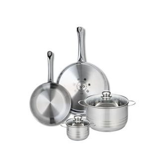 Fackelmann ELO 9875950 Kochgeschirr-Set, 4-teilig, 2 Bratpfannen 24 und 28 cm und 2 Kochtöpfe 12 und 20 cm Elo Profi, Edelstahl, Induktion