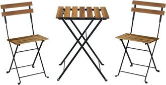 Sweeek Sweeek - Table de jardin bistrot en bois dacacia et métal. 55 x 54 cm. 2 chaises pliantes