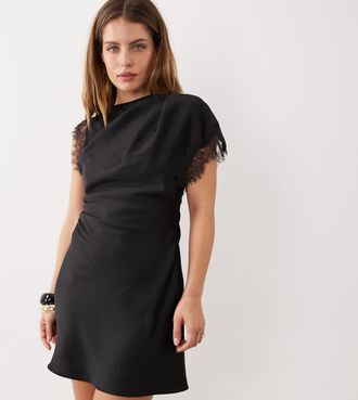Forever New Robe courte en satin et dentelle - Noir
