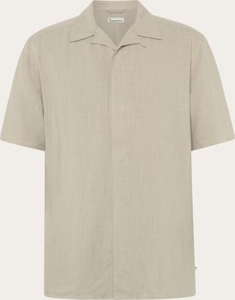 Knowledge Cotton Apparel Herren vegan Kurzarmhemd Moss Relaxed Light Feather Gray