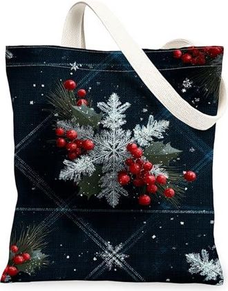 Generic Sacs fourre-tout en toile de vacances, motif floral festif, sacs de courses r&eacute;utilisables, motif de plantes dhiver confortables, l&eacute;gers et lavables po