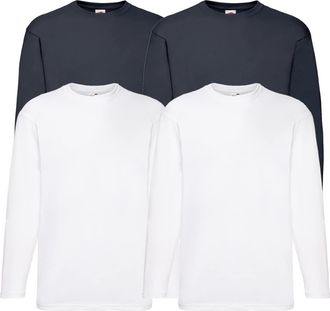 Fruit Of The Loom 4 T Shirt Longsleeve M L XL XXL Langarm Verschiedene Farbsets ausw&auml;hlbar (XXL, 2Weiss2Navy)
