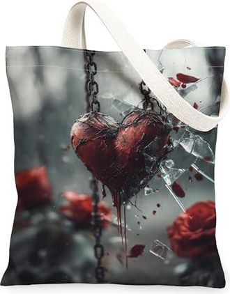 Generic Sacs fourre-tout en toile motif floral, r&eacute;utilisables, vintage, l&eacute;gers et lavables, pour voyage, shopping, Rouge, 13x15 Inch