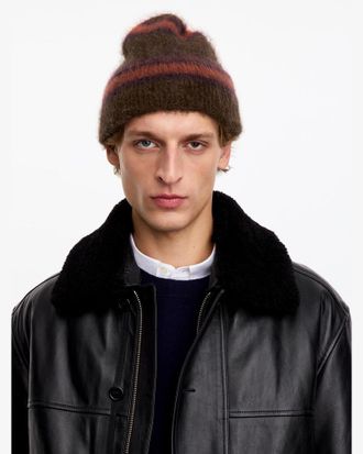 Arket Gestreifte Beanie Mit Umschlag -Braun