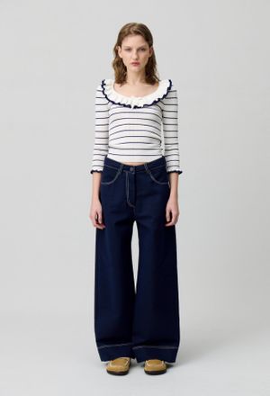 Claudie Pierlot Top maille fine ray&eacute; volant&eacute;