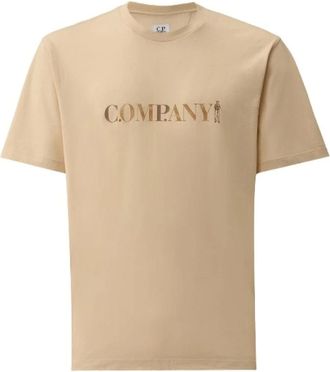C.P. Company C.p. Company, Homme, Tops, Beige, Taille: XL Logo Print Crewneck T-Shirt
