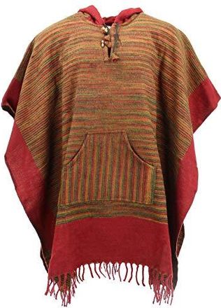 Loud Elephant Poncho Tibet &agrave; capuche en laine acrylique douce, v&eacute;g&eacute;talien, chaud, confortable, Coucher de soleil et rouge, taille unique