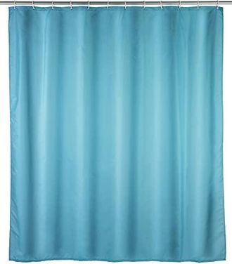 WENKO Anti-Schimmel Duschvorhang Hellblau, Textil-Vorhang mit Antischimmel Effekt f&uuml;rs Badezimmer, waschbar, wasserabweisend, mit Ringen zur Befestigung an 