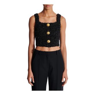 Balmain Tweed-Strick-Crop-Top Ef1Ab053Kb19 - - Tops - Damen - Schwarzk - XS