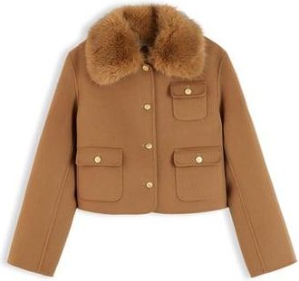 Tommy Hilfiger Veste droite &agrave; col fourrure en laine m&eacute;lang&eacute;e