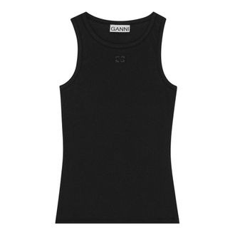 Ganni Weiches Baumwollrippentop - - Tops - Damen - Schwarzk - L