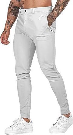 Generic Pantalon chino pour homme, coupe ajustée, taille élastique, pantalon de bureau, pantalon moulant à devant plat, pantalon de travail classique décontra