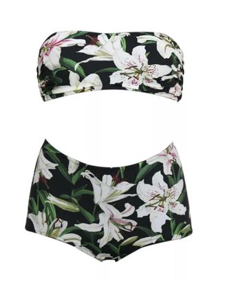 Dolce & Gabbana Floral White Lily Bandeau Bikini Size S