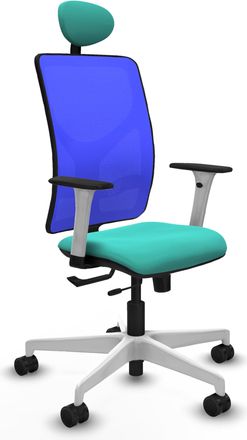 Piqueras y Crespo B&uuml;rostuhl mit wei&szlig;en und schwarzen Armlehnen, h&ouml;henverstellbarer Lendenwirbelst&uuml;tze und festem Kopfteil, ausgestattet mit Syncro/Traslack. Blau/T&uuml;rkis