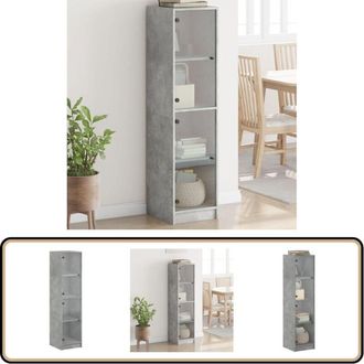 vidaXL Buffet avec portes en verre gris béton 35x37x142 cm - Buffet Design - Meuble Rangement - Armoire Moderne - Buffet Vitrine - Mobilier Salon
