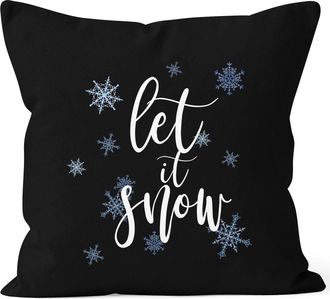 Autiga Kissenbezug Weihnachten Let it Snow Eiskristalle Schnee Christmas Winter schwarz 40cm x 40cm