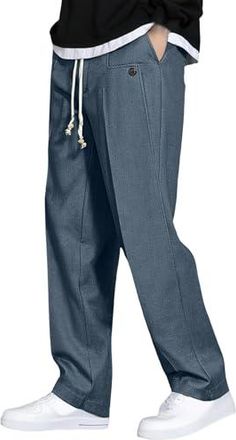 Generic Pantalon droit pour homme - Coupe droite - Pour le travail, les sorties d&eacute;contract&eacute;es - Taille &eacute;lastique - Confortable, bleu marine, 3XL