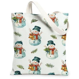Generic Sacs fourre-tout en toile avec motif bonhomme de neige mignon, sacs d&eacute;picerie r&eacute;utilisables, amusants pour lhiver, l&eacute;gers et lavables, toile pour le s
