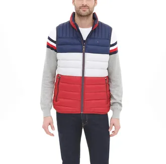Tommy Hilfiger Herren Lightweight Packable Puffer Vest Daunenweste, Midnight/Ice/Red Colorblock, XL