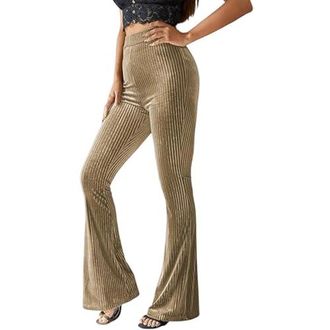 Generic Pantalon &eacute;vas&eacute; en velours taille haute pour femme, gris, XL