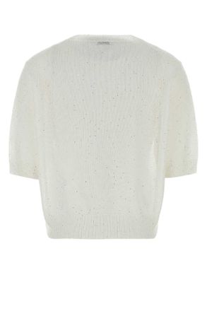Brunello Cucinelli Speckled Linen Blend Sweater - White