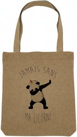 Fabulous Sac Shopping Tote Bag Aspect Lin - Jamais Sans ma Licorne Humour Mignon Dessin le Dab du Panda Animaux - Sac de Courses Toile Epaisse 360g Beige Natur