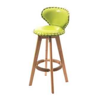 Generic Drehbarer Barhocker mit Fu&szlig;st&uuml;tze und R&uuml;ckenlehne Aus Hanfseil, Sitzfl&auml;che Aus Pu-Leder f&uuml;r K&uuml;che, Pub, Caf&eacute;, Theke, 200 Kg Belastbarkeit, Holzbeine f