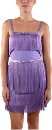 Elisabetta Franchi Femme, Robes, Violet, Taille: 44 FR Mini-robe &agrave; Volants Frang&eacute;s et Noeuds en Satin