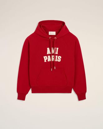 Ami Ami Paris - Hoodie rouge en coton broderie Ami Paris Rouge Rubis & ivoire - Taille : XXXL - Unisex