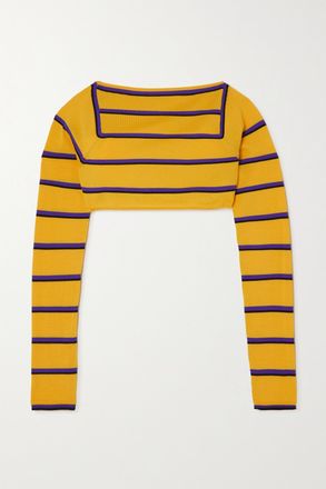 Pucci Verk&uuml;rzter, Gestreifter Pullover Aus Wolle Mit Seidenbesatz Und Freier R&uuml;ckenpartie - Gelb