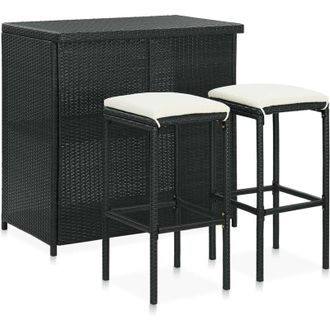 vidaXL Ensemble de bar 3 pcs Résine tressée Noir Vidaxl
