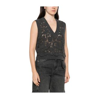 Ermanno Scervino Femme, Pulls, Gris, Taille: 38 FR Tricot sans manches &agrave; col en V