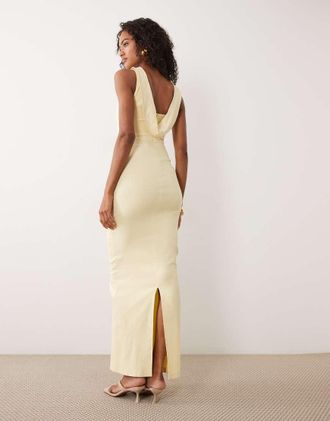 Vesper Robe longue en bengaline &agrave; col montant et dos b&eacute;nitier - Jaune