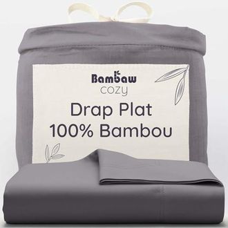 Bambaw Drap Plat Bambou 240x290 cm, Drap Fraicheur et Douceur, Linge Lit Deux Places Anti Acariens et Anti Transpiration, pour lÉté et lHiver, Certifié Oeko-