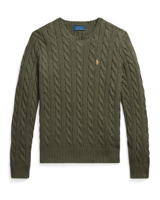 Ralph Lauren Rundhalspullover mit Zopfstrickmuster und kleiner Pony-Stickerei in