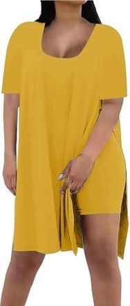 Generic Robe dété surdimensionnée pour femme avec short - Robe barboteuse - Short intégré - Robe dété à col rond - Ensemble de pyjama ample - Tenue dintérieur